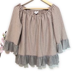THML | Tops | Thml Off Shoulder Stripe Knit Ruffle Stretch Top M | Poshmark